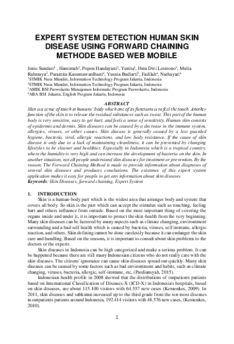 (PDF) Expert System Detection Human Skin Disease Using Forward Chaining Methode Based Web Mobile