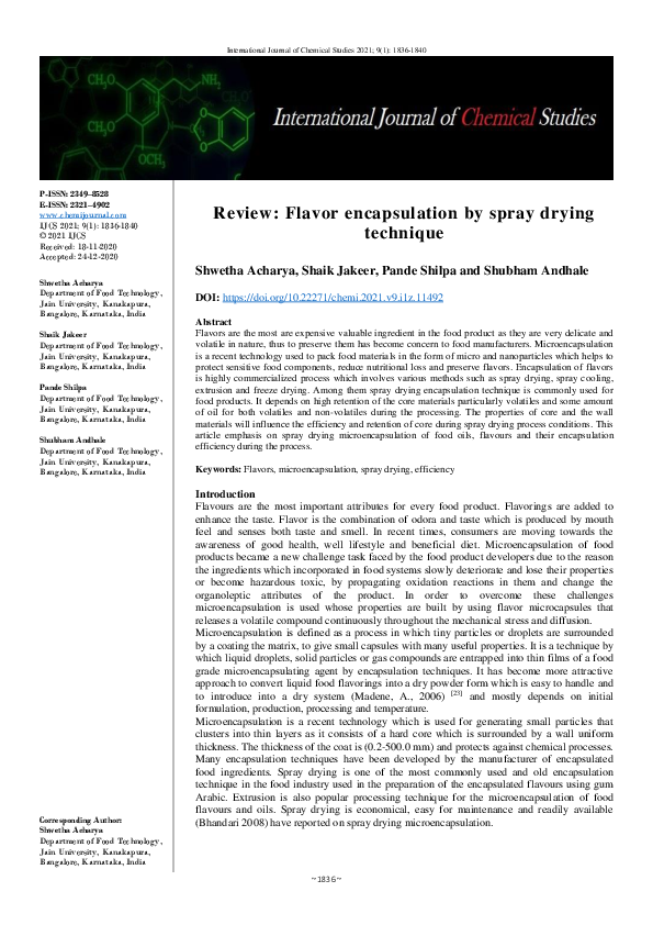 (PDF) Review: Flavor encapsulation by spray drying technique