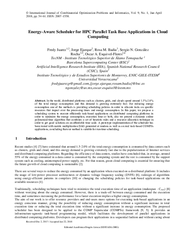 Pdf Energy Aware Scheduler For Hpc Parallel Task Base Applications In Cloud Computing