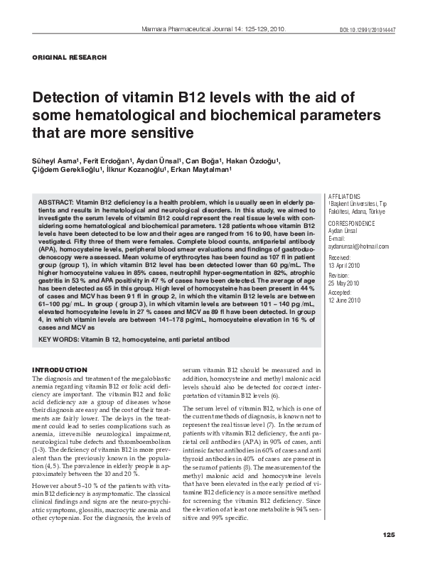 (PDF) Detection of vitamin B12 levels with the aid of some ...