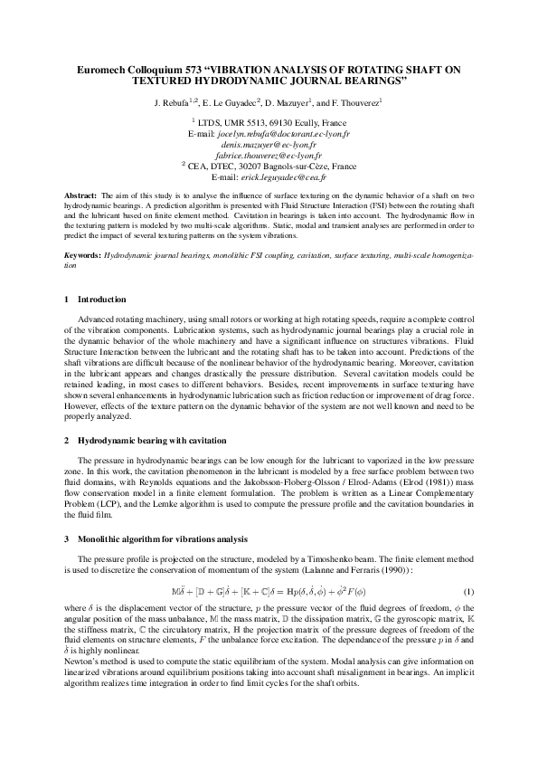 (PDF) Vibration analysis of rotating shaft on textured hydrodynamic ...