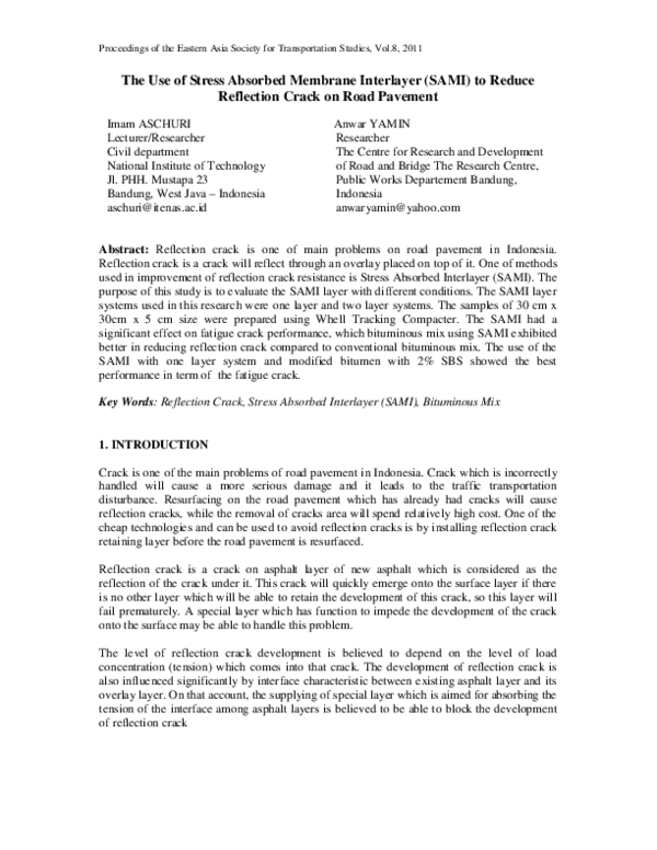 (PDF) The Use of Stress Absorbed Membrane Interlayer (Sami) to Reduce ...