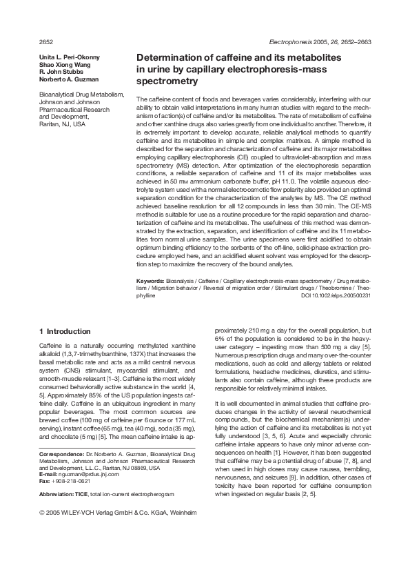(PDF) Determination of caffeine and its metabolites in urine by ...
