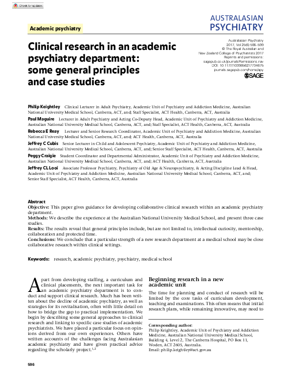 (PDF) Clinical research in an academic psychiatry department: some ...