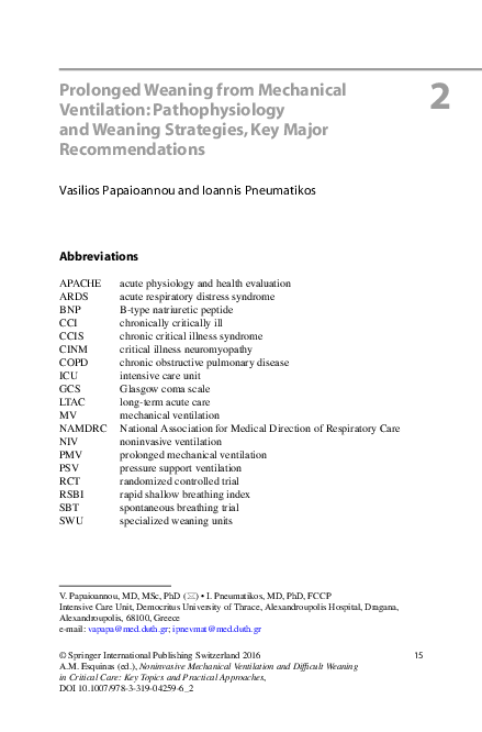 (PDF) Prolonged Weaning from Mechanical Ventilation: Pathophysiology ...
