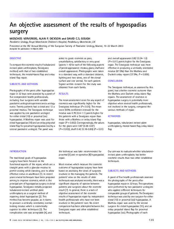 (PDF) An objective assessment of the results of hypospadias surgery