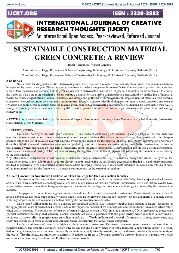 (PDF) Sustainable Construction Material Green Concrete: A Review