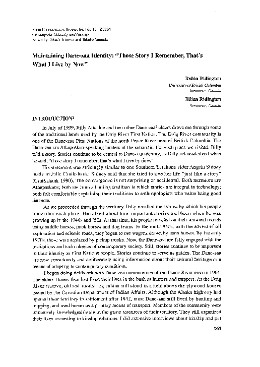 (PDF) Maintaining Dane-zaa Identity: "Those Story I Remember, That's ...