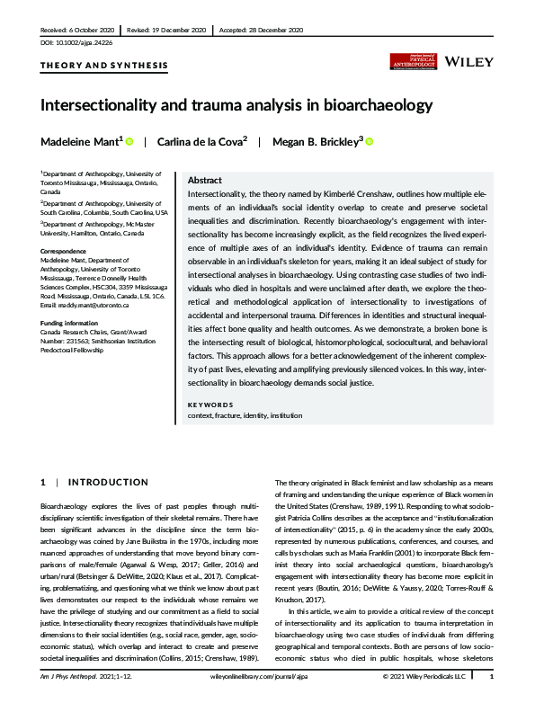 (PDF) Intersectionality and trauma analysis in bioarchaeology