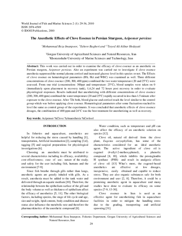 (PDF) The Anesthetic Effects of Clove Essence in Persian Sturgeon ...