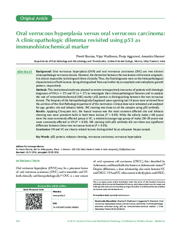 (PDF) Oral verrucous hyperplasia versus oral verrucous carcinoma: A ...