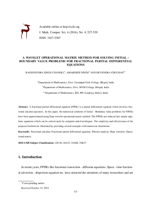 Pdf Wavelet Method For Fractional Pdes Solutions 