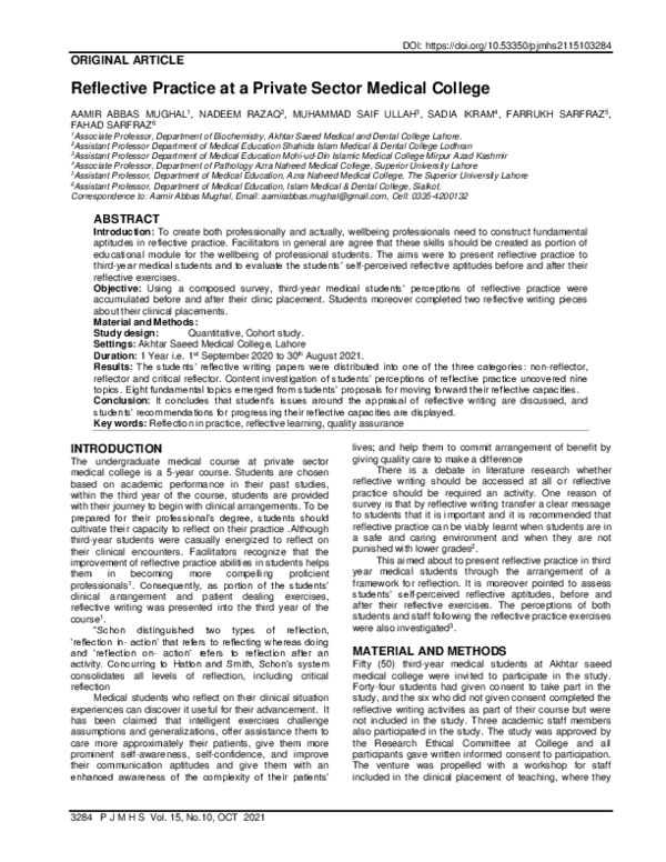 (PDF) Reflective Practice at a Private Sector Medical College