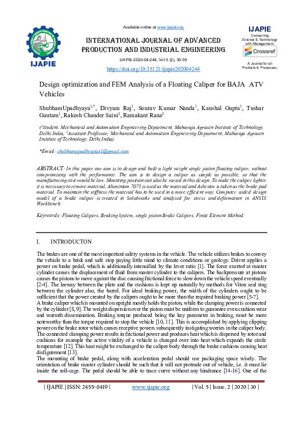 (PDF) Optimizing a Lightweight Floating Brake Caliper (PDF) Optimizing a Lightweight Floating Brake Caliper
