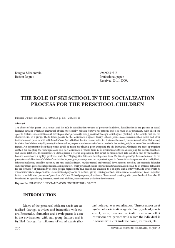 (PDF) The role of ski school in the socialization process for the ...
