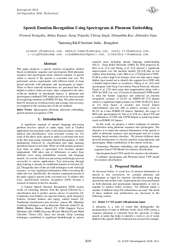 (PDF) Speech Emotion Recognition Using Spectrogram and Phoneme Embedding