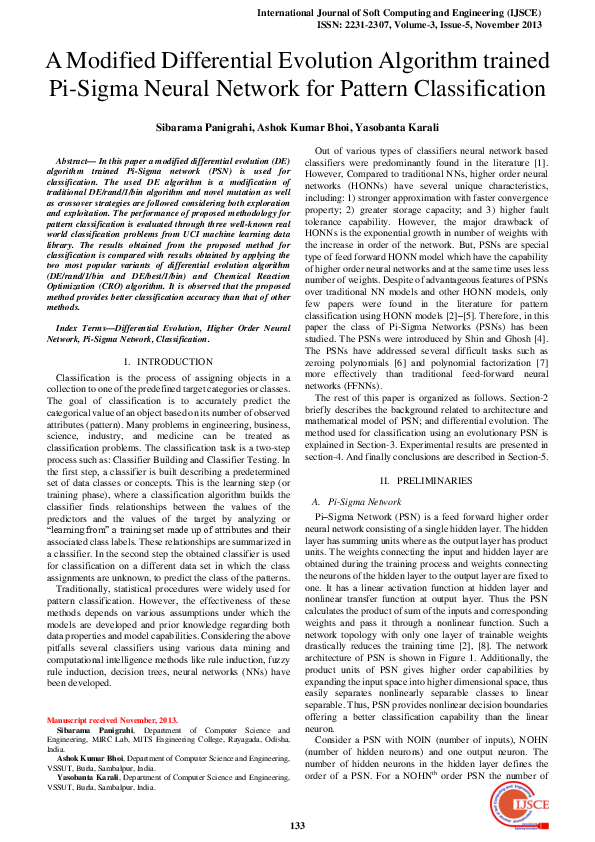 (PDF) A Modified Differential Evolution Algorithm trained Pi-Sigma Neural Network for Pattern ...