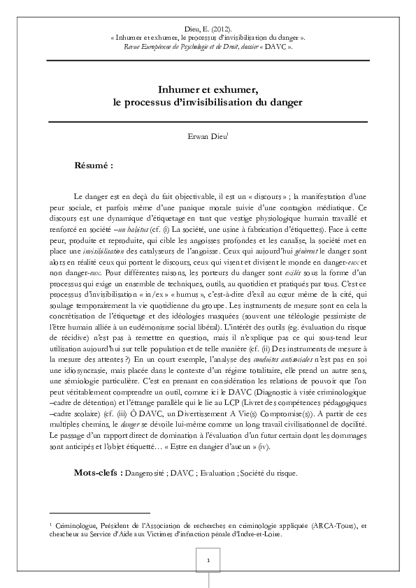 (PDF) Inhumer et exhumer, le processus d'invisibilisation du danger