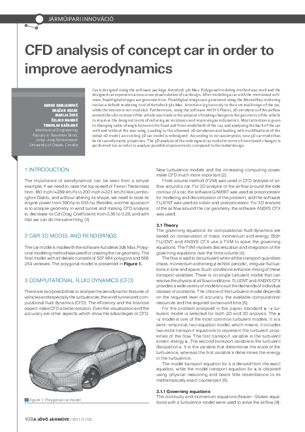 (PDF) CFD analysis of concept car in order to improve aerodynamics