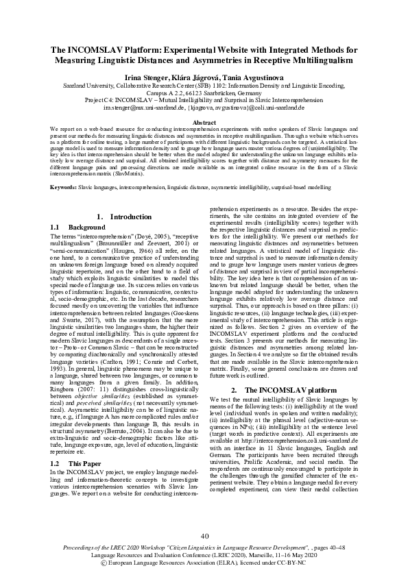 (PDF) The INCOMSLAV Platform: Experimental Website with Integrated ...