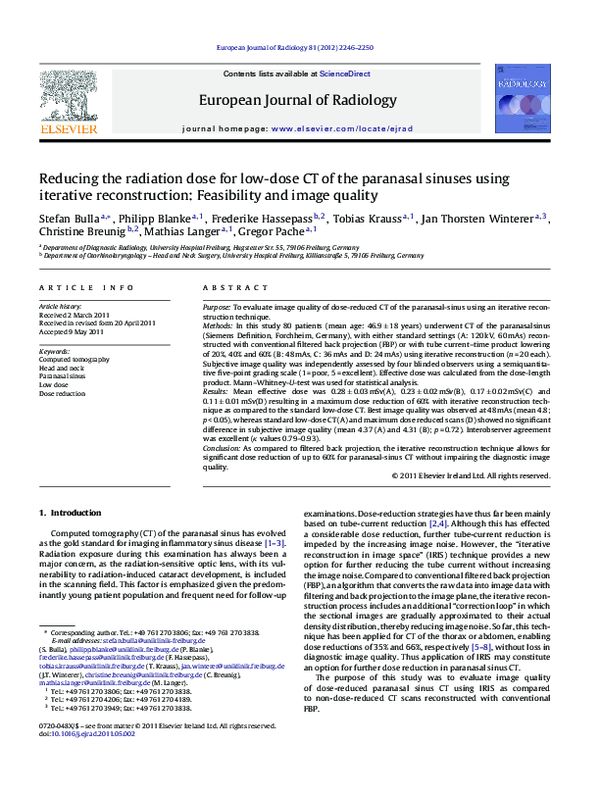 Pdf Reducing The Radiation Dose For Low Dose Ct Of The Paranasal