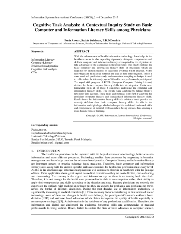(PDF) Cognitive Task Analysis: A Contextual Inquiry Study on Basic Computer and Information ...