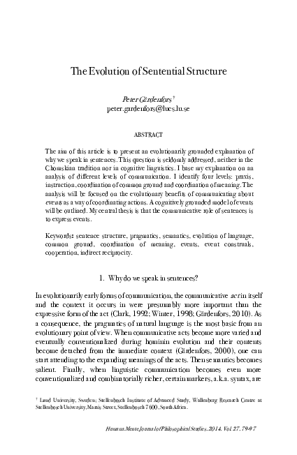 (PDF) The Evolution of Sentential Structure