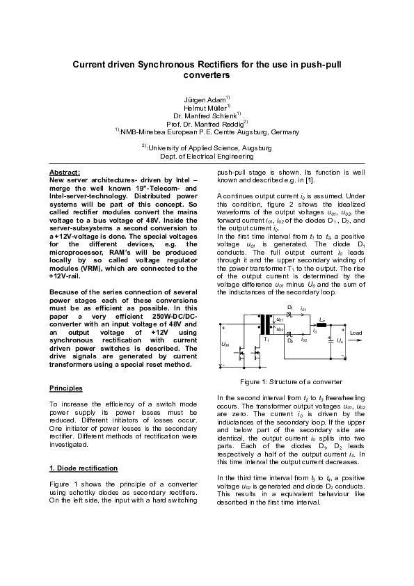 (PDF) Current driven Synchronous Rectifiers for the use in push-pull converters