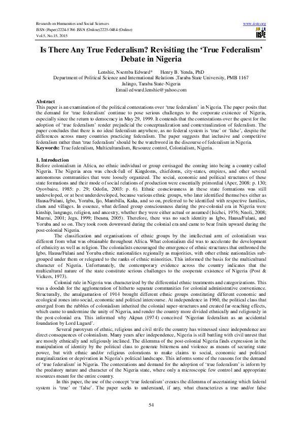 (PDF) Is There Any True Federalism? Revisiting the 'True Federalism' Debate in Nigeria