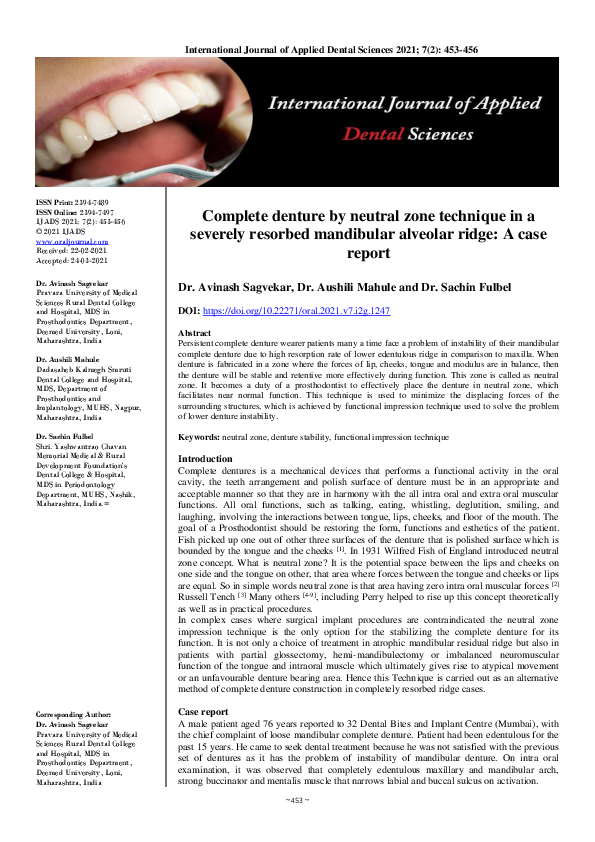 (PDF) Complete denture by neutral zone technique in a severely resorbed ...
