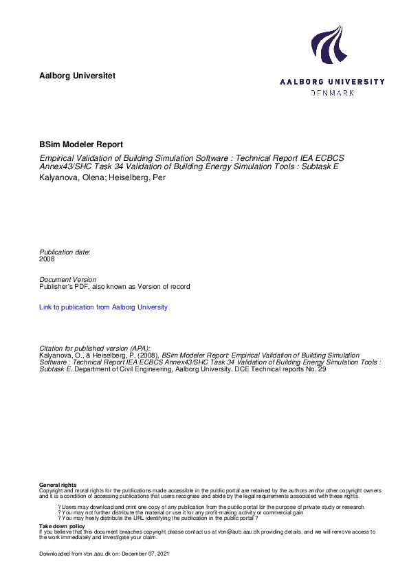(PDF) BSim Modeler Report: Empirical Validation of Building Simulation ...