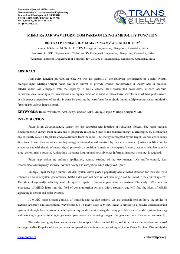 (PDF) Mimo Radar Waveform Comparison Using Ambiguity Func Tion