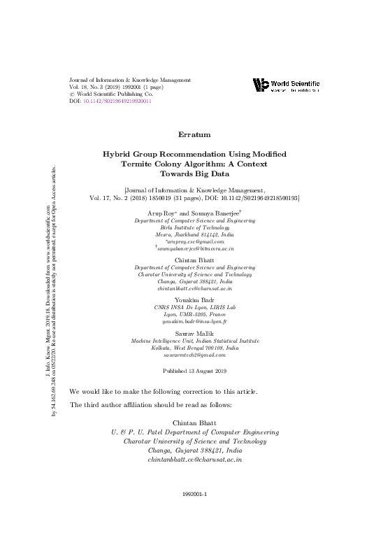 Pdf Erratum Hybrid Group Recommendation Using Modified Termite