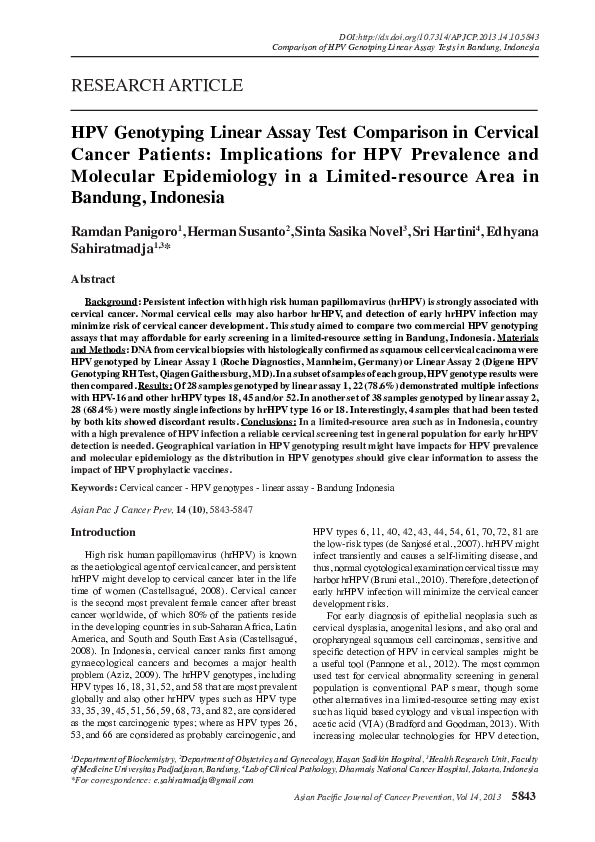 (PDF) HPV Genotyping Linear Assay Test Comparison in Cervical Cancer ...