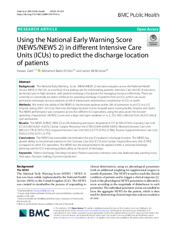 (PDF) Using the National Early Warning Score (NEWS/NEWS 2) in different ...