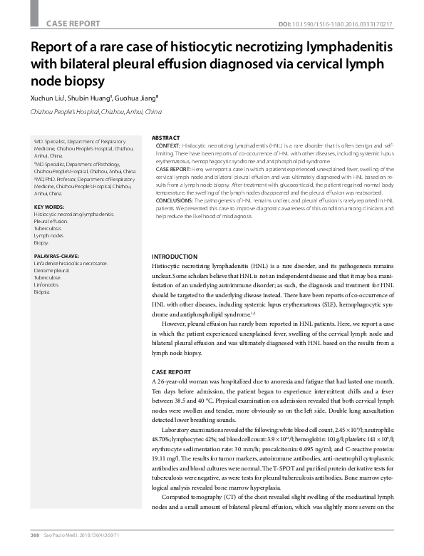 (PDF) Report of a rare case of histiocytic necrotizing lymphadenitis ...