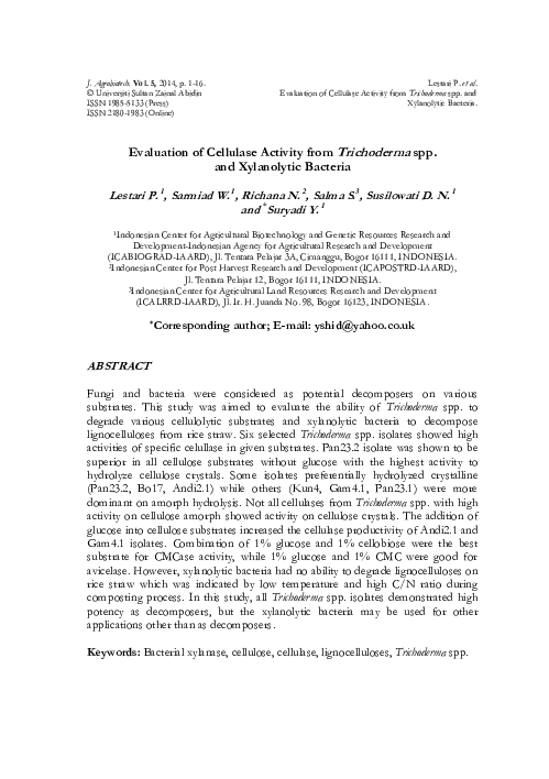 (PDF) Evaluation of Cellulase Activity from Trichoderma spp. and ...