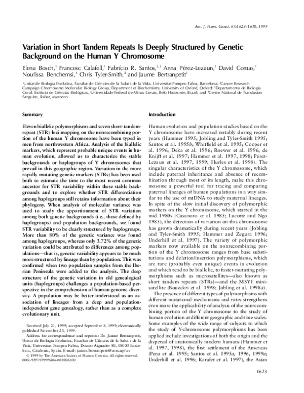 (PDF) Variation in Short Tandem Repeats Is Deeply Structured by Genetic ...