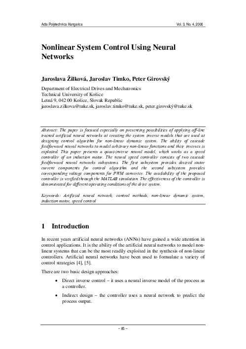 (PDF) Nonlinear System Control Using Neural Networks