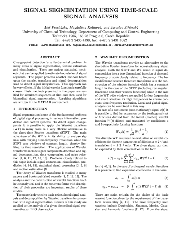 Pdf Signal Segmentation Using Time Scale Signal Analysis Aleš