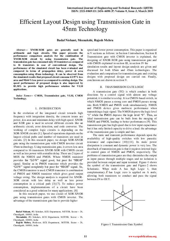 (PDF) Efficient Layout Design using Transmission Gate in 45nm Technology
