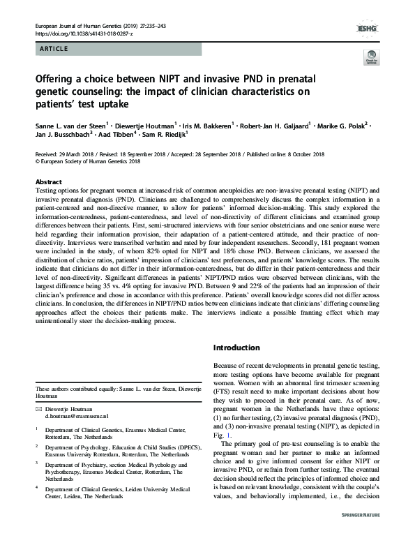 (PDF) Offering a choice between NIPT and invasive PND in prenatal ...