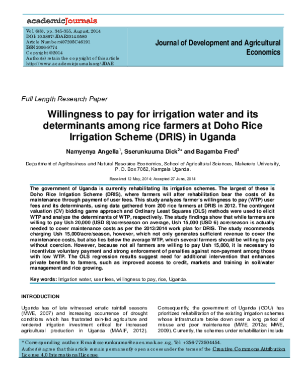 (PDF) Willingness to pay for irrigation water and its determinants ...