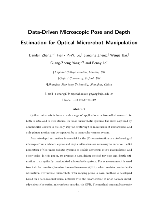 (PDF) Data-Driven Microscopic Pose and Depth Estimation for Optical Microrobot Manipulation