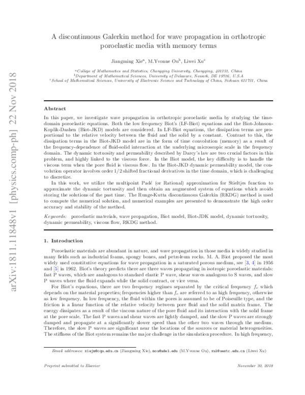 (PDF) A discontinuous Galerkin method for wave propagation in orthotropic poroelastic media with ...