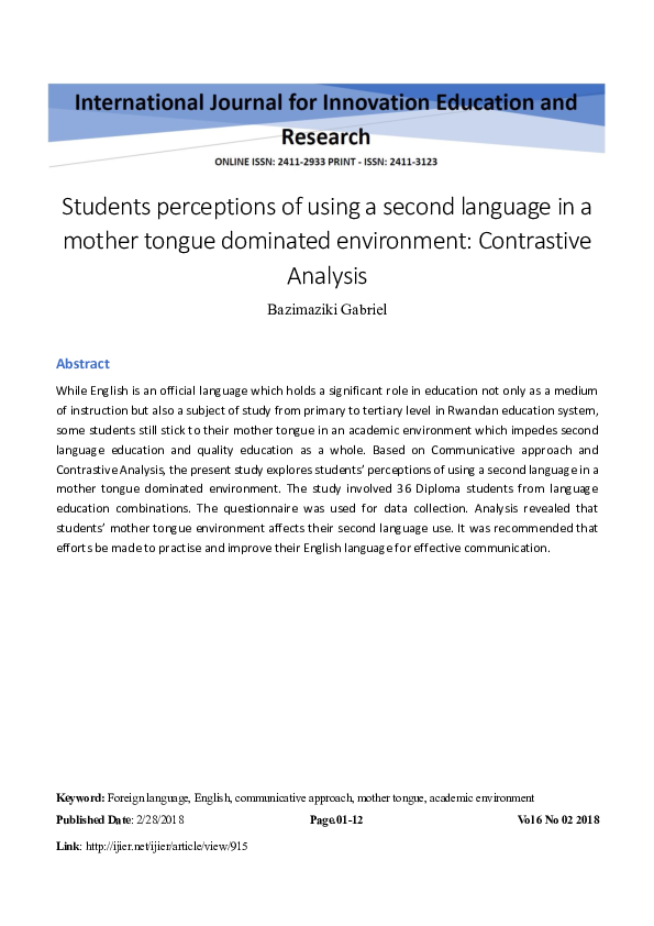 (PDF) Students perceptions of using a second language in a mother ...
