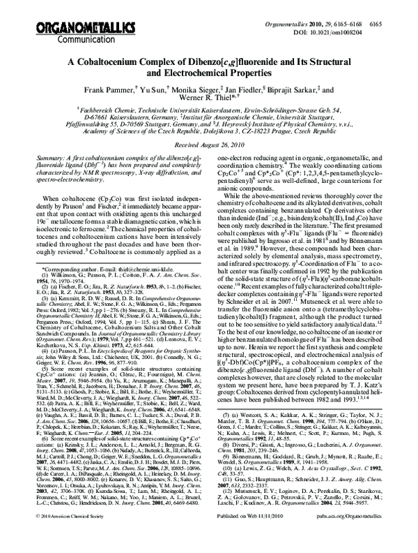 (PDF) A Cobaltocenium Complex of Dibenzo[ c,g ]fluorenide and Its ...