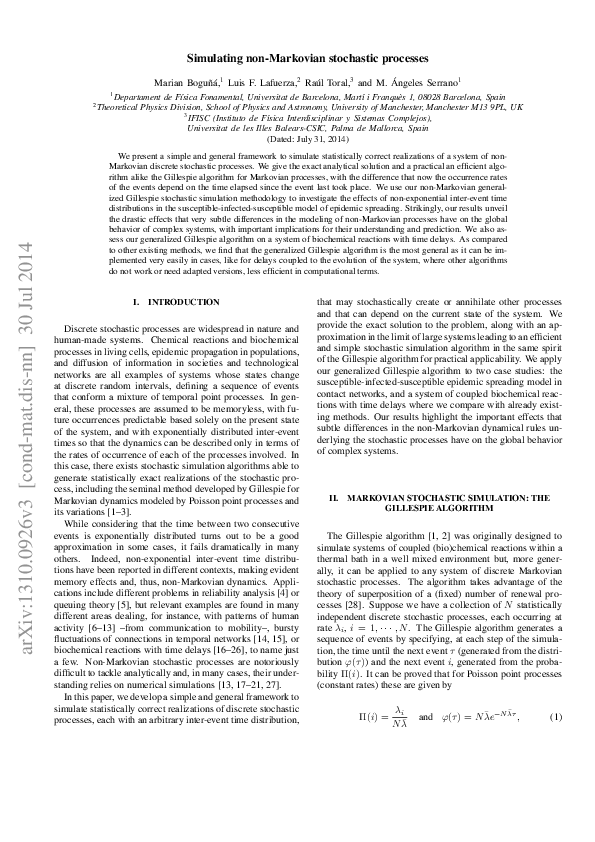 Pdf Simulating Non Markovian Stochastic Processes