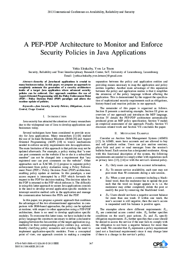 (PDF) A PEP-PDP Architecture to Monitor and Enforce Security Policies ...