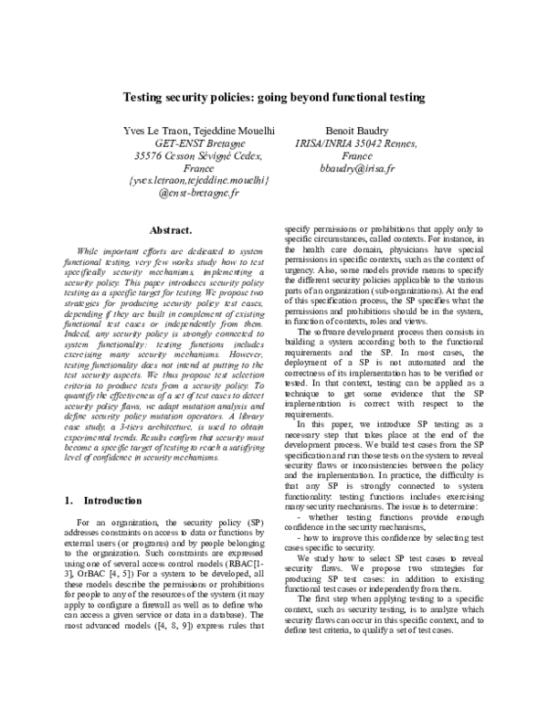 (PDF) Testing Security Policies: Going Beyond Functional Testing